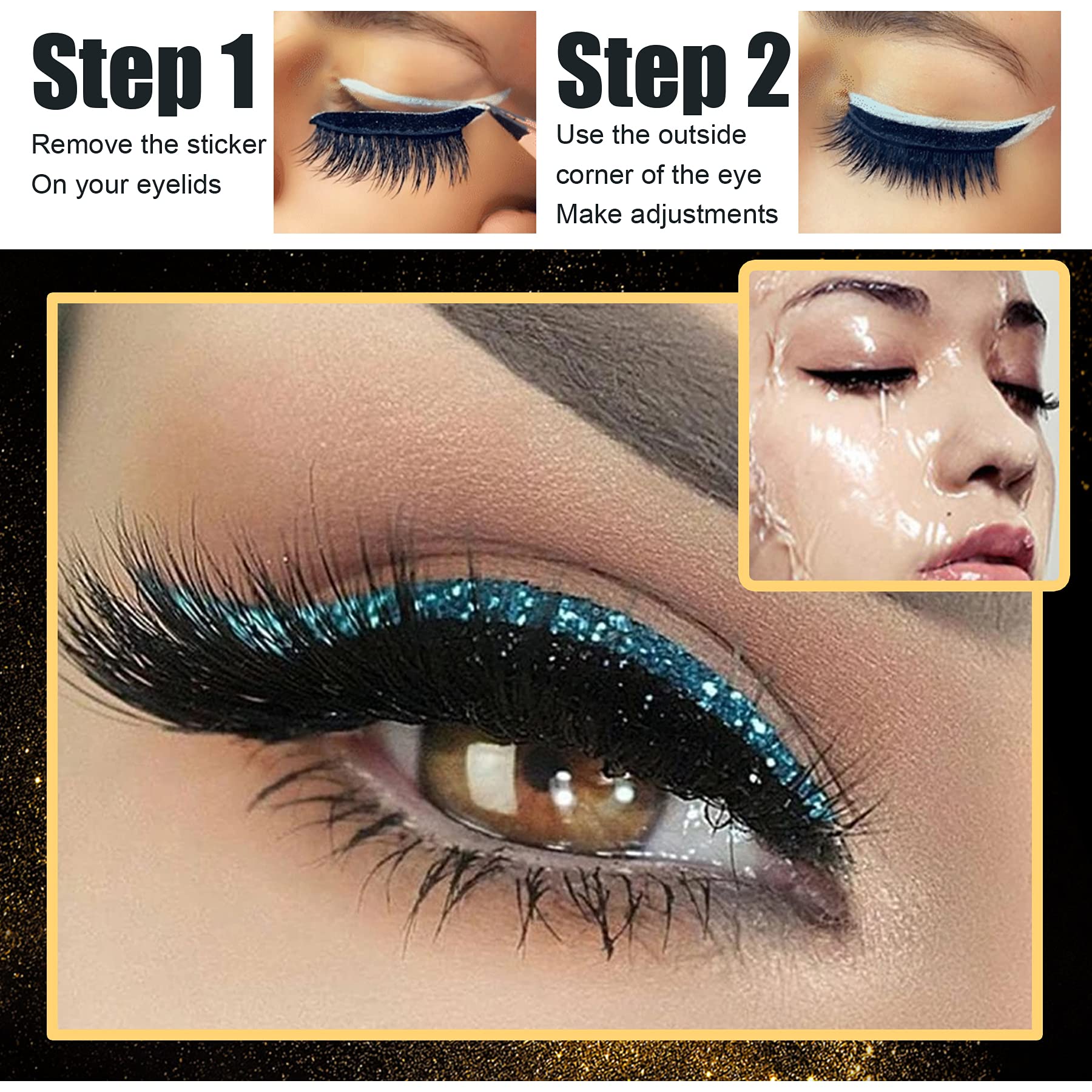 Eyelash Stickers Reusable Eyeliner and Eyelash Stickers 4 Pairs Reusable Eyelid And Eyelash Stickers Makeup Stickers Instant Outline Easy Quick Application -Women Make Up Eyeliner Stickers (Black)