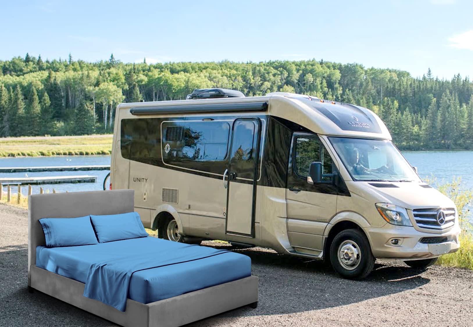1000 TC RV Sheet Sets 38X72 Cot Bed Size Mediterranean Blue Solid, Bed Sheets for Campers, Egyptian Long-Staple Cotton RV Bunk and Truck Sleeper Easy Fit Mattress up to 6 Inch Deep Pockets