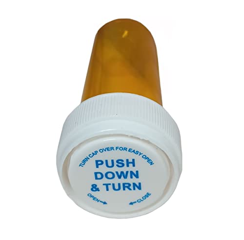 Empty Pill Bottle Vials 16 Dram (2 oz) with Push Down Caps [Pack of 5] Amber Pharmaceutical Prescription Dispensing Bottles with Safety lids with Child Resistant Caps - Plastic Medicine Bottles (5)