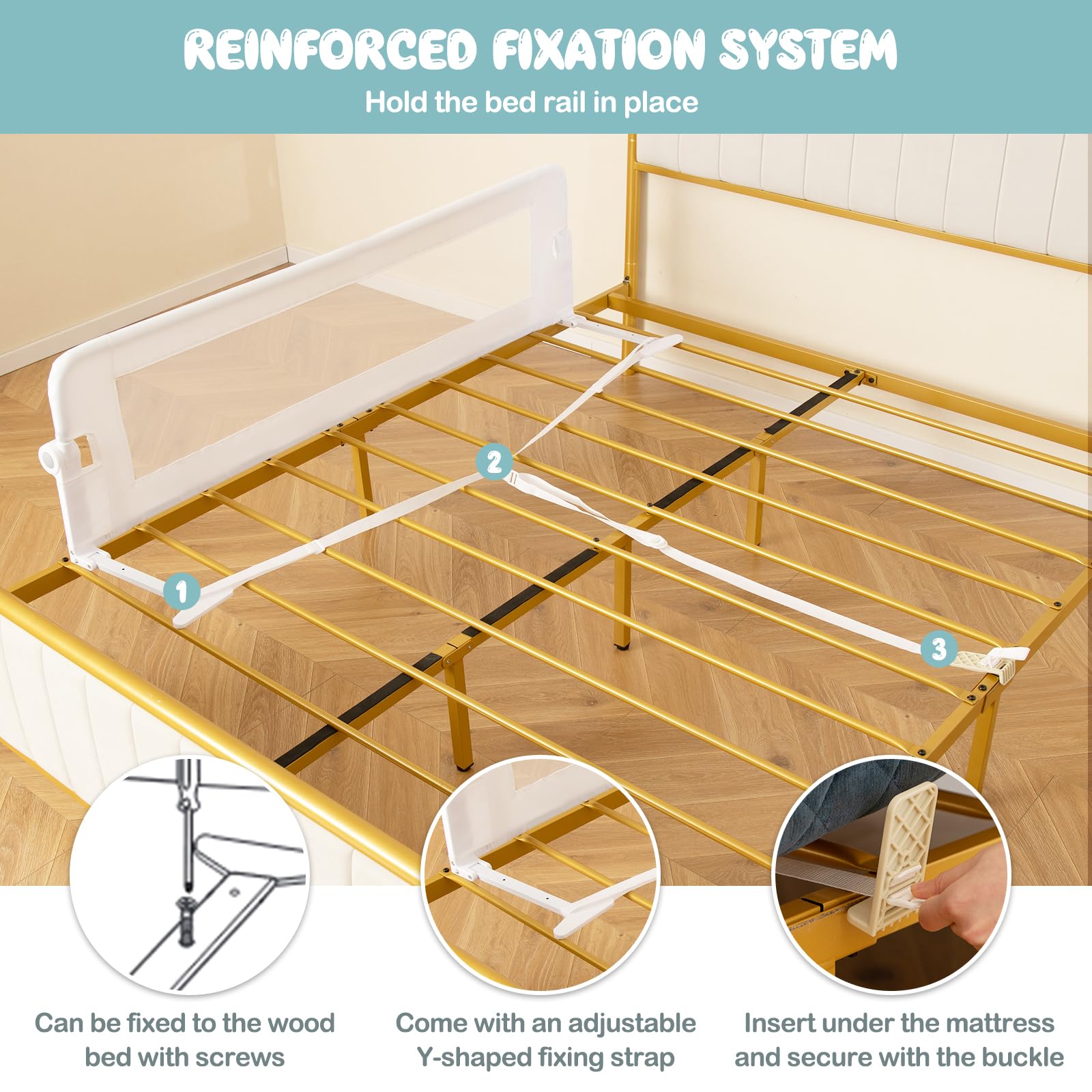 BABY JOY Double Sided Bed Rail Guard, 2 Pack, Extra Long, Swing Down for Convertible Crib, Folding Baby Safety Bedrail for Kids Twin Full Size Queen King Mattress, Rails for Toddlers (White, 60-Inch)