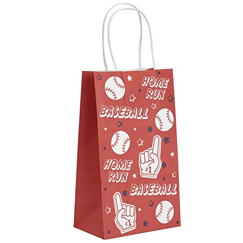 BLUE PANDA Baseball Party Favor Gift Bags with Handles (Red, 5.3 x 9 x 3.15 in, 24 Pack)