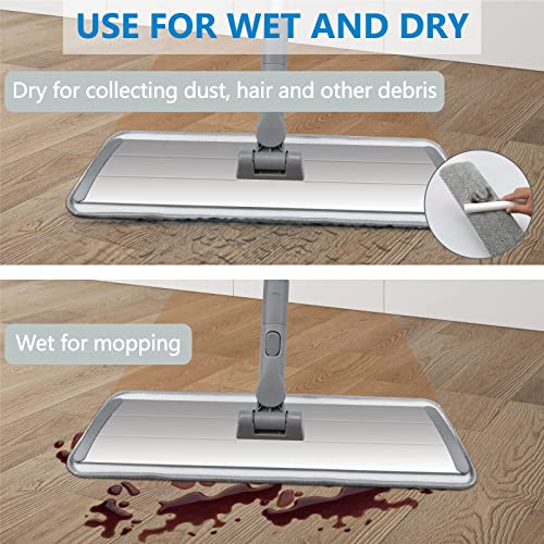 Microfiber Mop for Floor Cleaning, Aifacay Flat Floor Mop with 4 Washable Mop Pads Wet Mop System 360 Swivel Dust Dry Mop for Hardwood Laminate Tile Vinyl Floors Wall Baseboard Mop with Long Handle