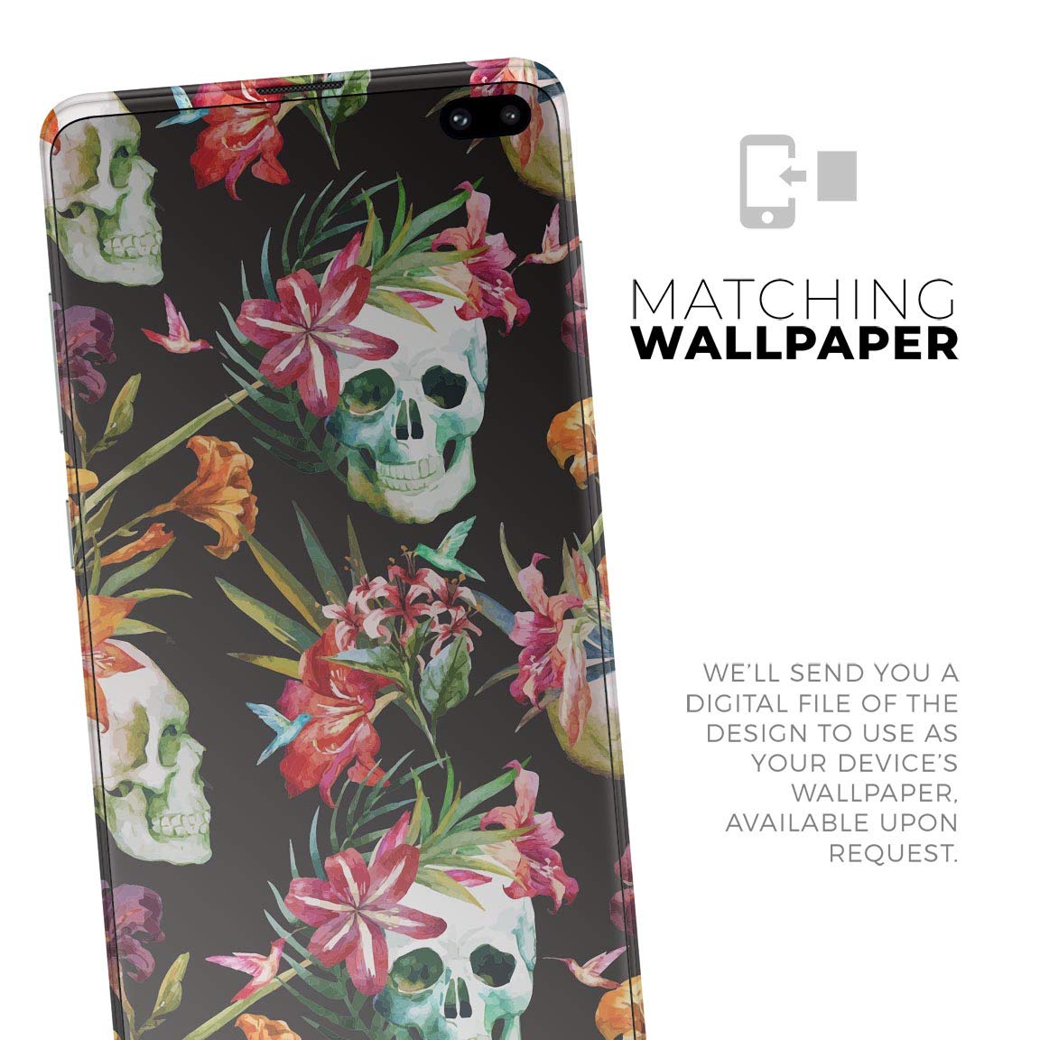 DesignSkinz Tropical Skull Floral Protective Vinyl Decal Wrap Skin Cover Compatible with The Samsung Galaxy S20 (Screen Trim & Back Glass Skin)
