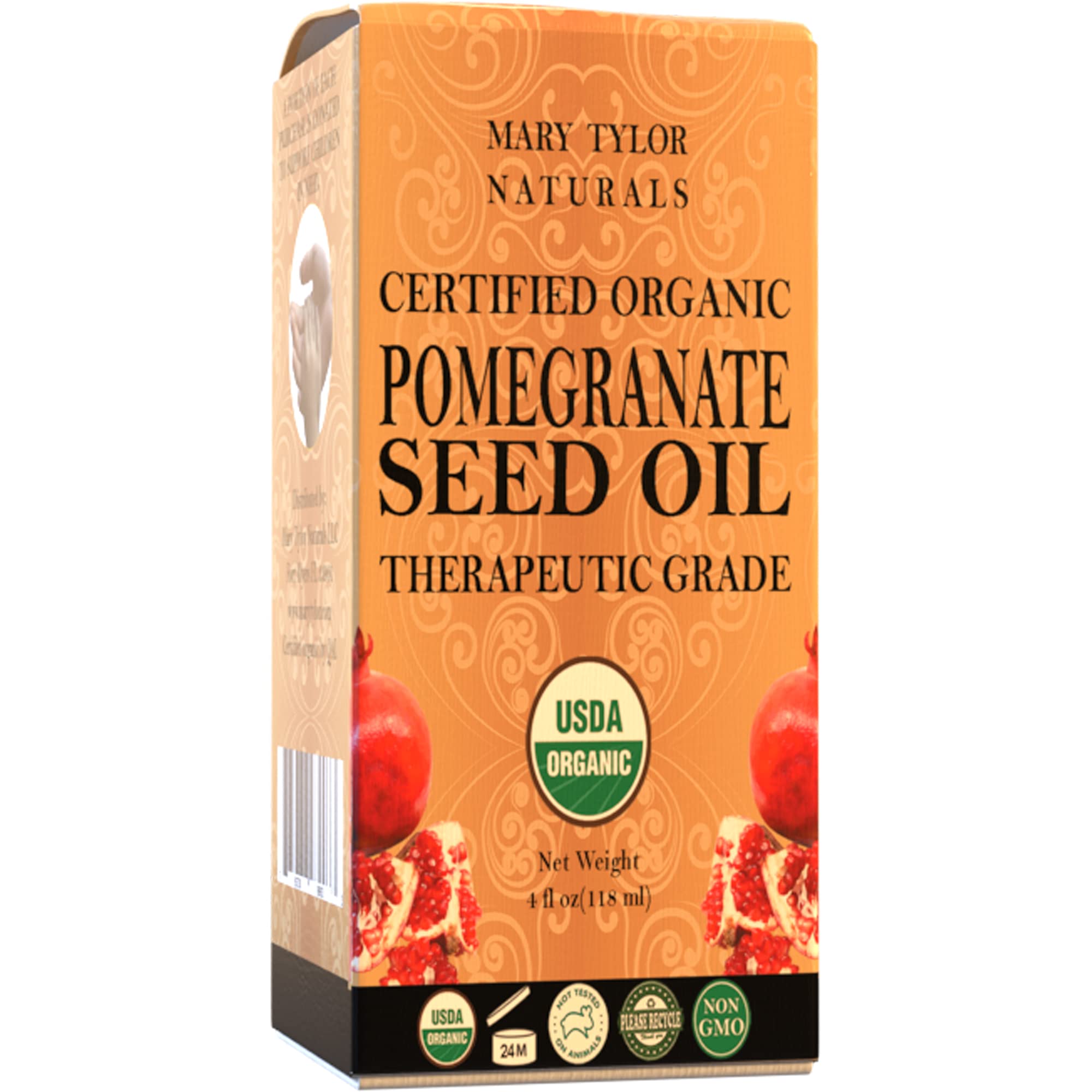 Mary Tylor Naturals Organic Pomegranate Seed Oil (4 oz), USDA Certified, Cold Pressed, Hexane-Free, Antioxidants, can be used for hair, skin, nails and DIY Projects.