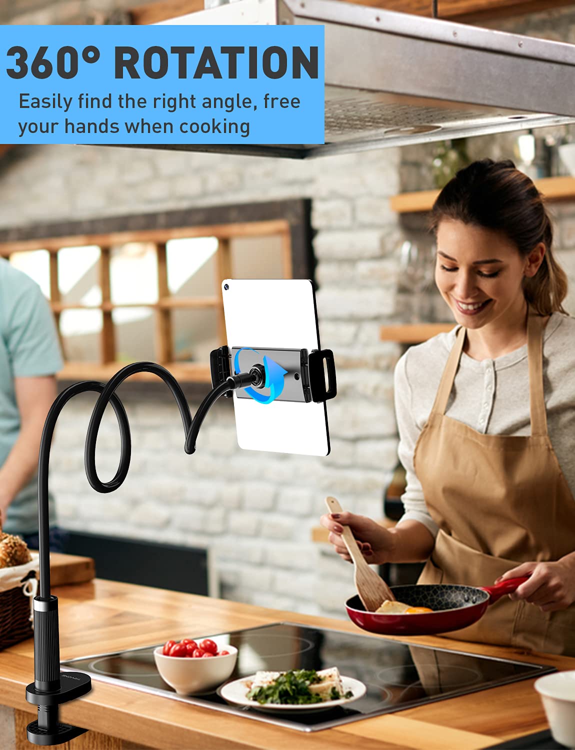 Gooseneck Tablet Holder Stand for Bed: Adjustable 39.4inch Flexible Lazy Arm Tablets Mount Compatible with iPad Pro Air Mini | Galaxy Tab | Kindle Fire | Switch or Other 4.7-12.9" Device
