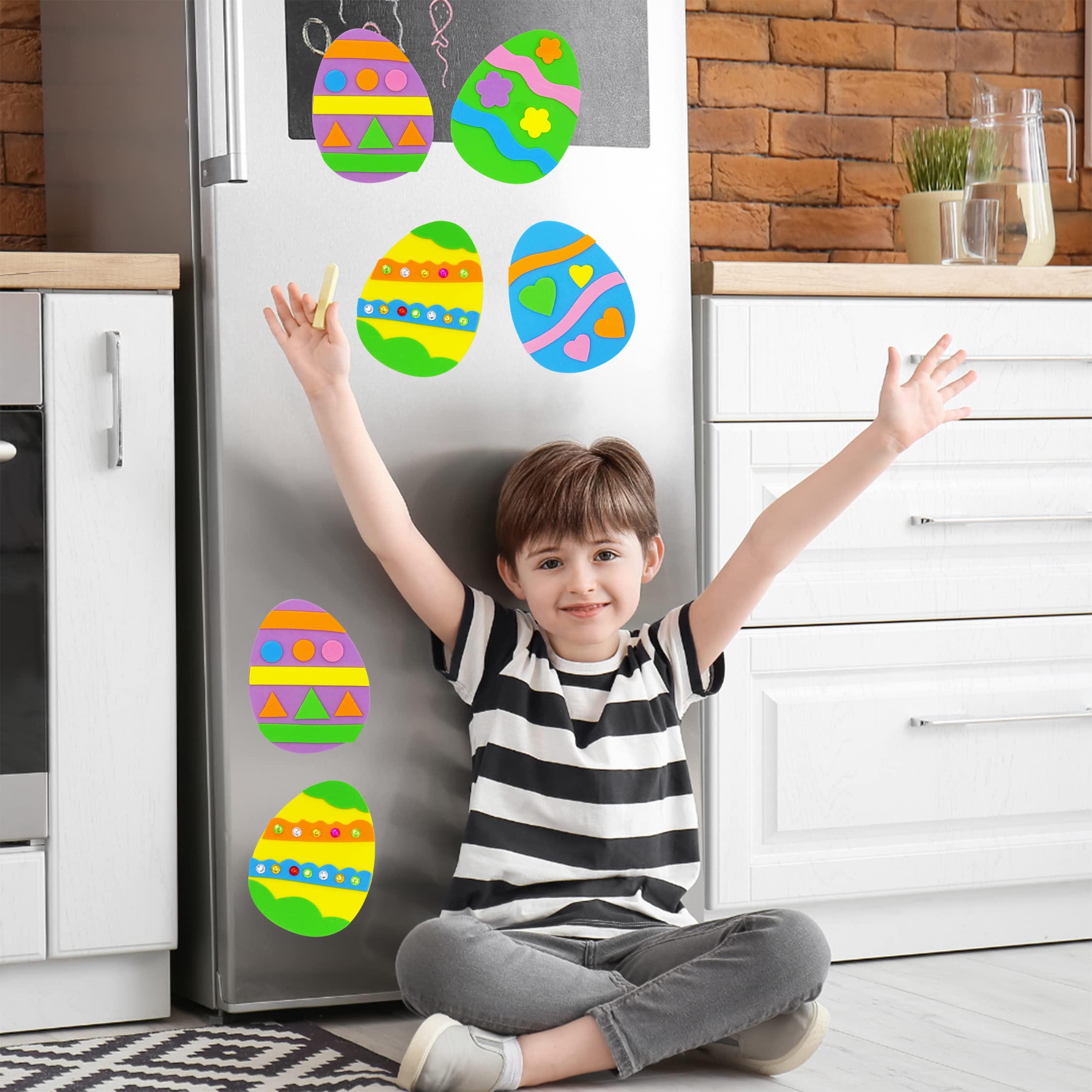 132 Pcs Foam Easter Crafts for Kids Bulk (Individually Wrapped) for Spring Home Activity, Makes 12 Eggs by 4E's Novelty