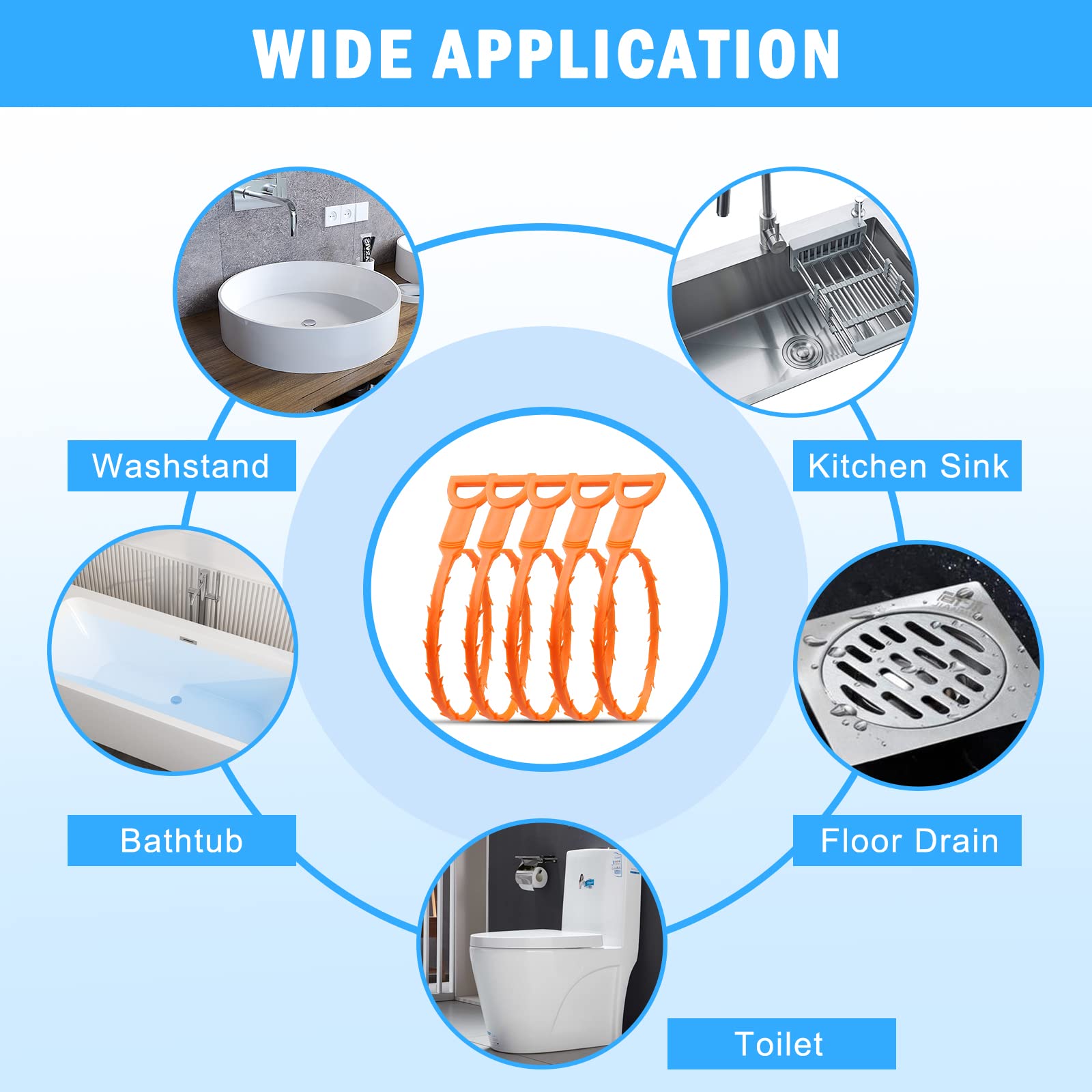 6 Pack Hair Drain Clog Cleaning Tool, ONEHERE Hair Drain Clog Remover Tool, Drain Augers Hair Catcher Tools for Kitchen, Sink Bathroom, Tub Toilet