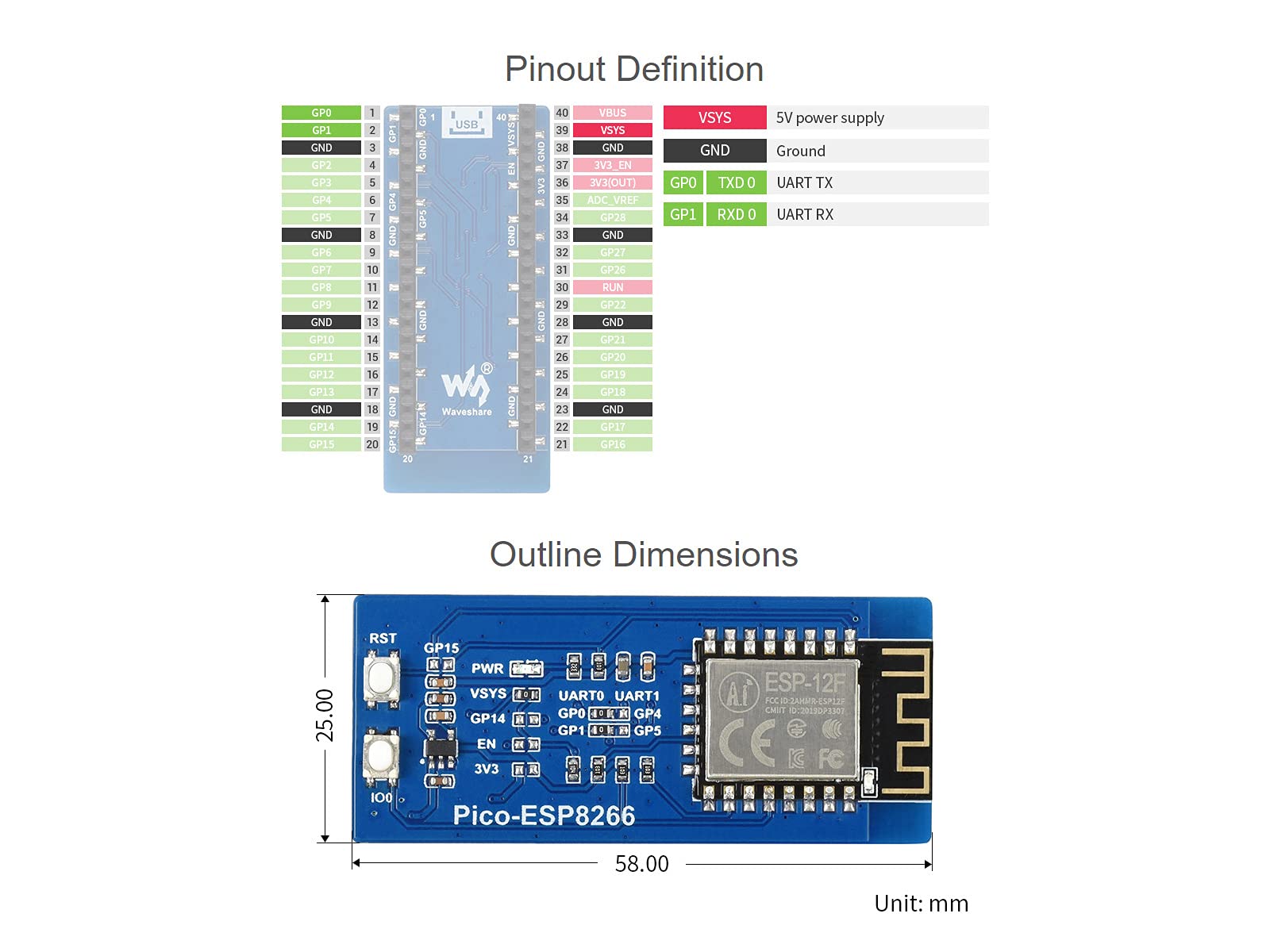 for Raspberry Pi Pico ESP8266 WiFi Module WiFi Expansion Board Based on ESP8266,Supports TCP/UDP Protocol, IEEE 802.11b/g/n WiFi Standard,115200 BPS UART Baudrate