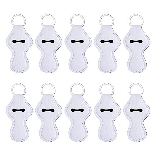 10pcs Sublimation Blanks Chapstick Holder Keychains Bulk Lipstick Holder Keychains Chapstick Keyring Holder (White)