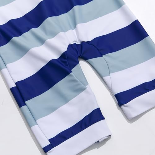 BONVERANO Baby Boy Swimsuit Full Front Zip Sunsuit UPF50+ One Piece Long Sleeve with Sun Protection(Blue and White,4T)