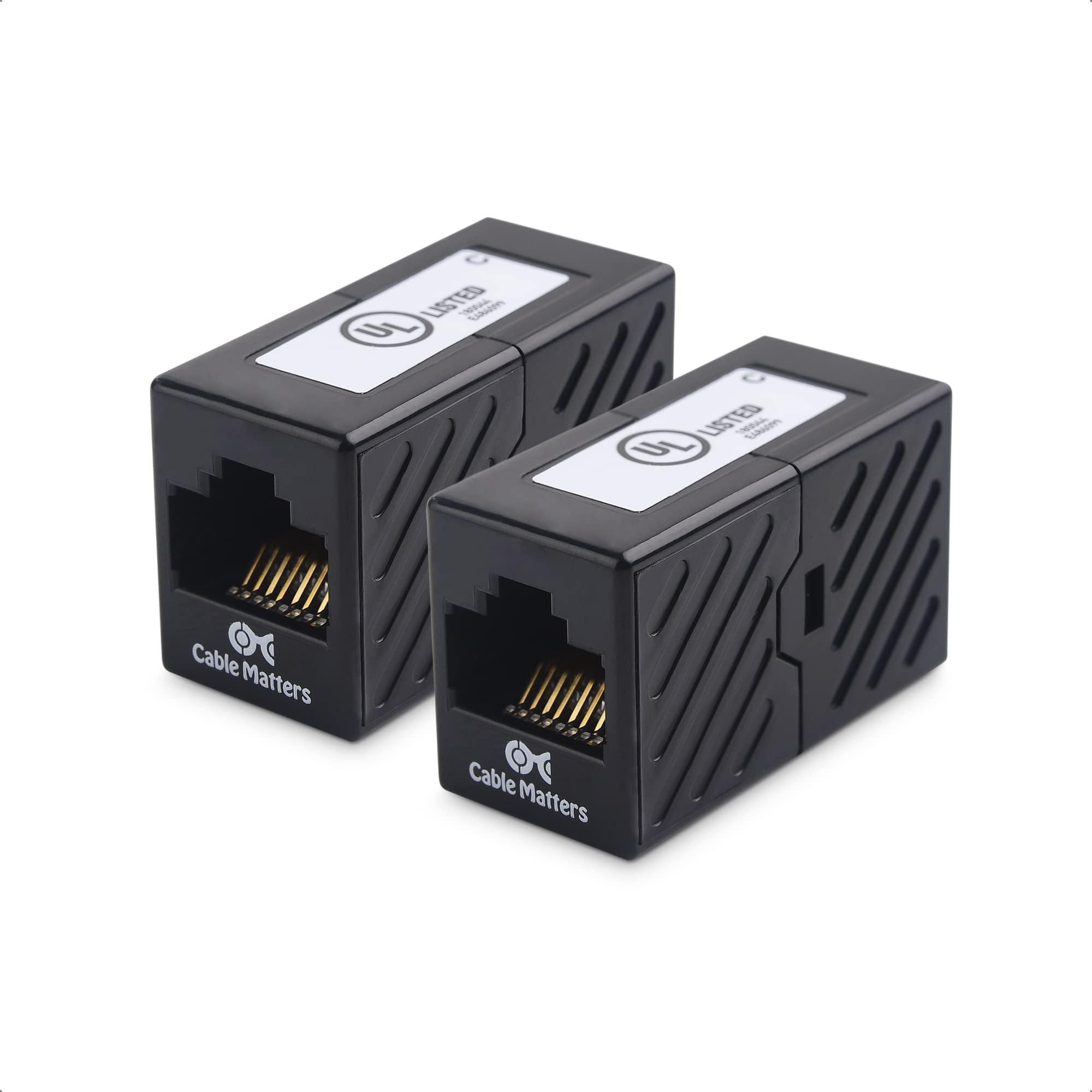 [UL Listed] Cable Matters 2-Pack 10Gbps Cat 6 Ethernet Coupler (RJ45 Coupler, Cat6 Coupler, Ethernet Extender Adapter) in Black, Compatible with Cat6A, Cat5e