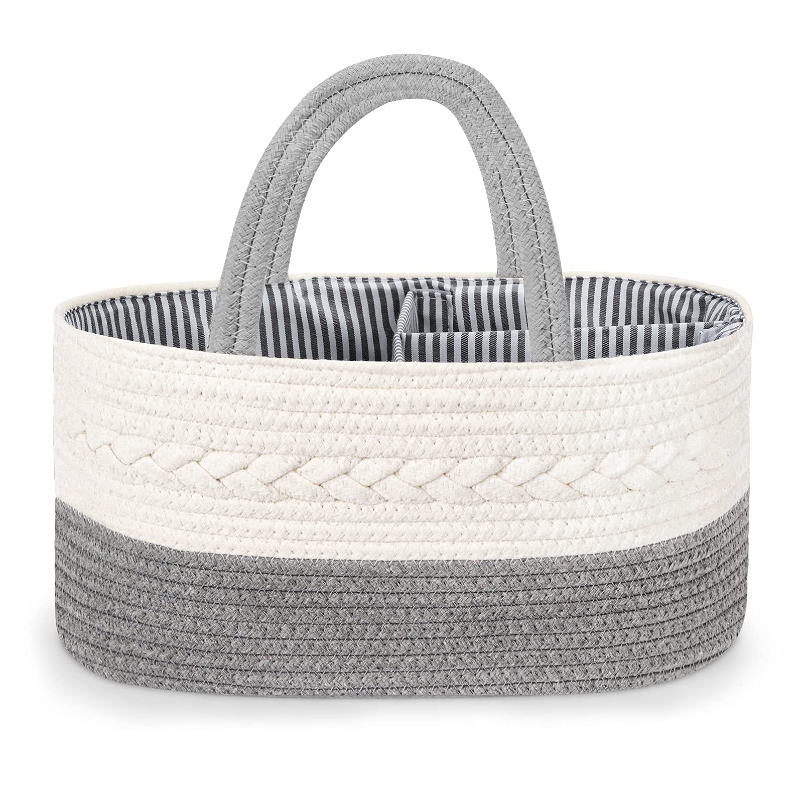 Maliton Diaper Caddy Organizer for Baby - 100% Cotton Rope Baby Basket Changing Table Diaper Storage Caddy Brown&Grey