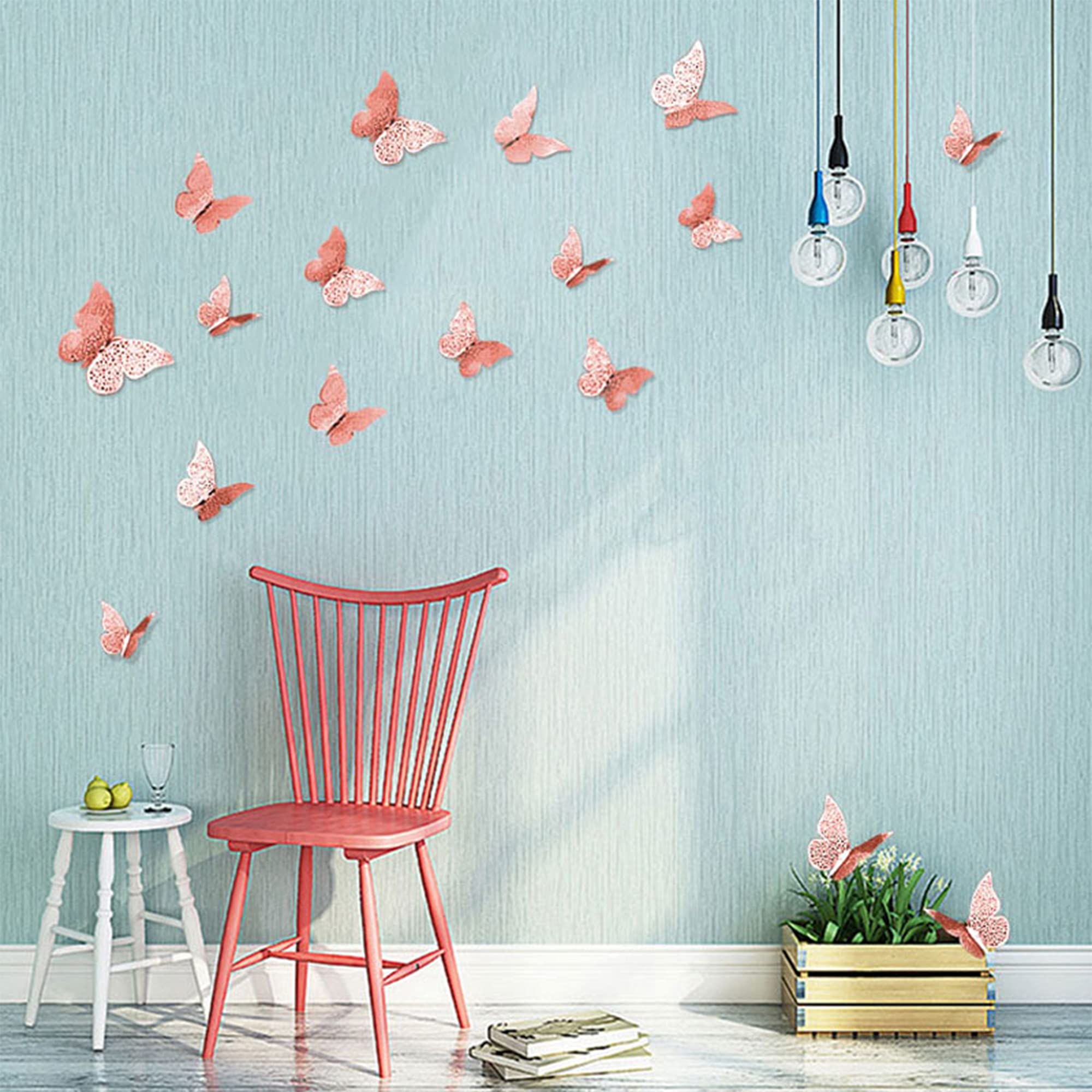3D Butterfly Wall Stickers, Removable Metallic Wall Decals Fridge Sticker Room Mural Decoration for Kids Bedroom Nursery Classroom Party Wedding Decor DIY Gift, Rose Gold, 36Pcs
