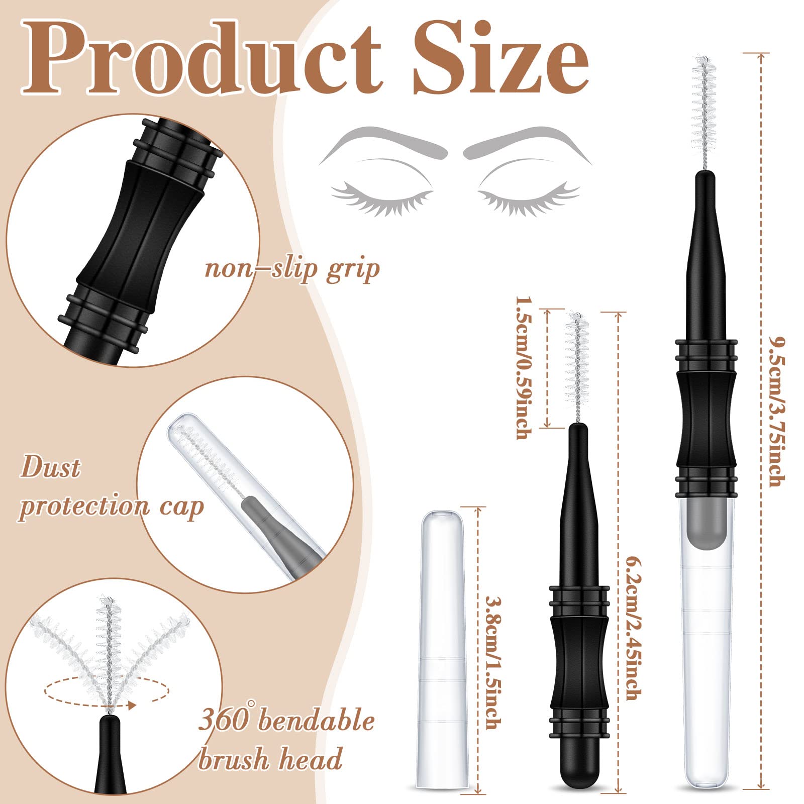 100 Pcs Micro Eyebrow Brush with Cap Brow Lamination Brush Eyelash Brow Brush Lash Filler Eyebrow Lash Lift Tools for Eyebrows and Eyelashes Extensions (Black)