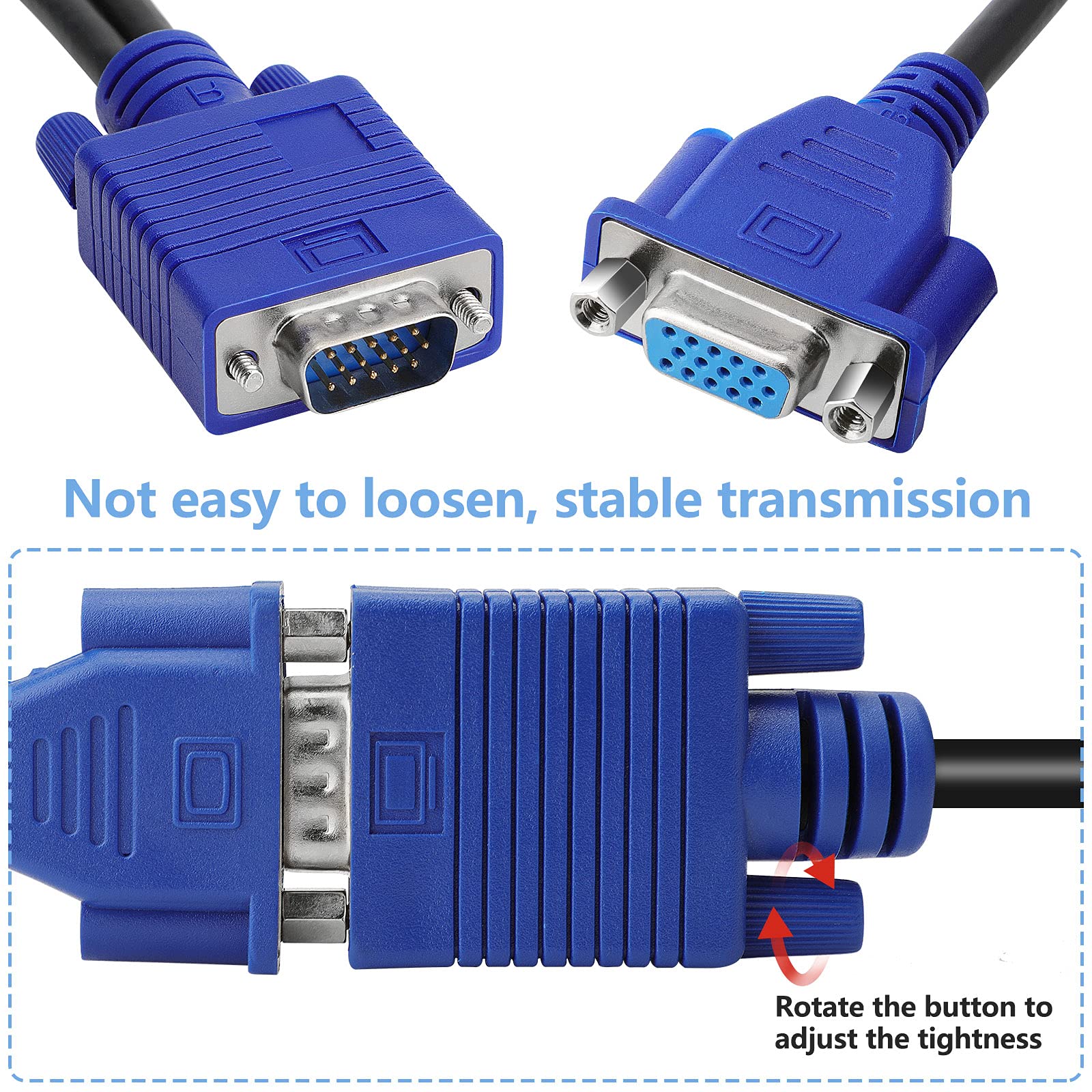 SAISN Dual VGA Splitter Monitor Cable 1 Male to 2 Female Adapter Converter VGA Video Y Cable Cord for Screen Duplication
