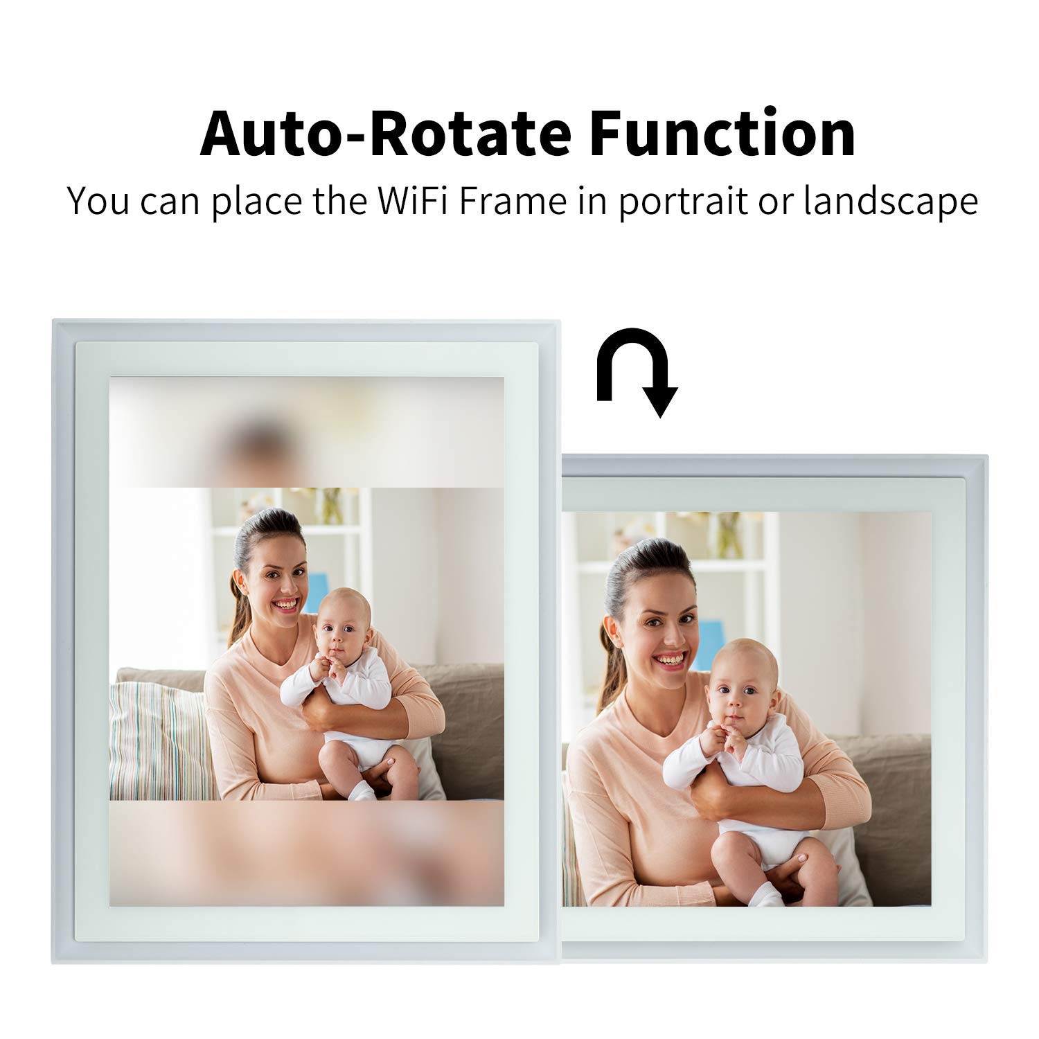 AEEZO WiFi Digital Picture Frame 10 Inch IPS Touch Screen FHD 2K Display Smart Cloud Photo Frame with 16GB Storage, Easy Setup to Share Photos & Videos, Auto-Rotate Frame (White)