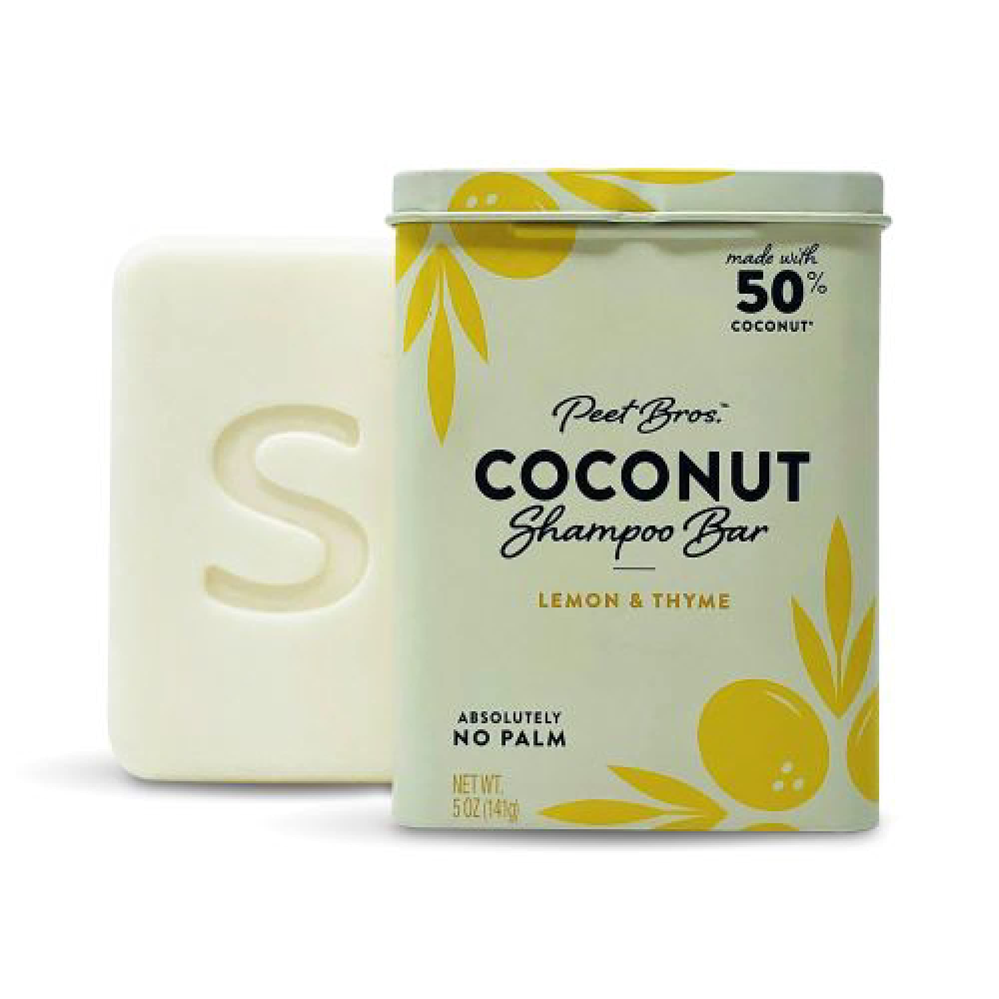 Peet Bros. Lemon & Thyme Coconut Shampoo Bar - Moisturizing, Vegan, Palm Oil-Free, No Artificial Fragrances, Planet Friendly, Made in USA - 5 oz