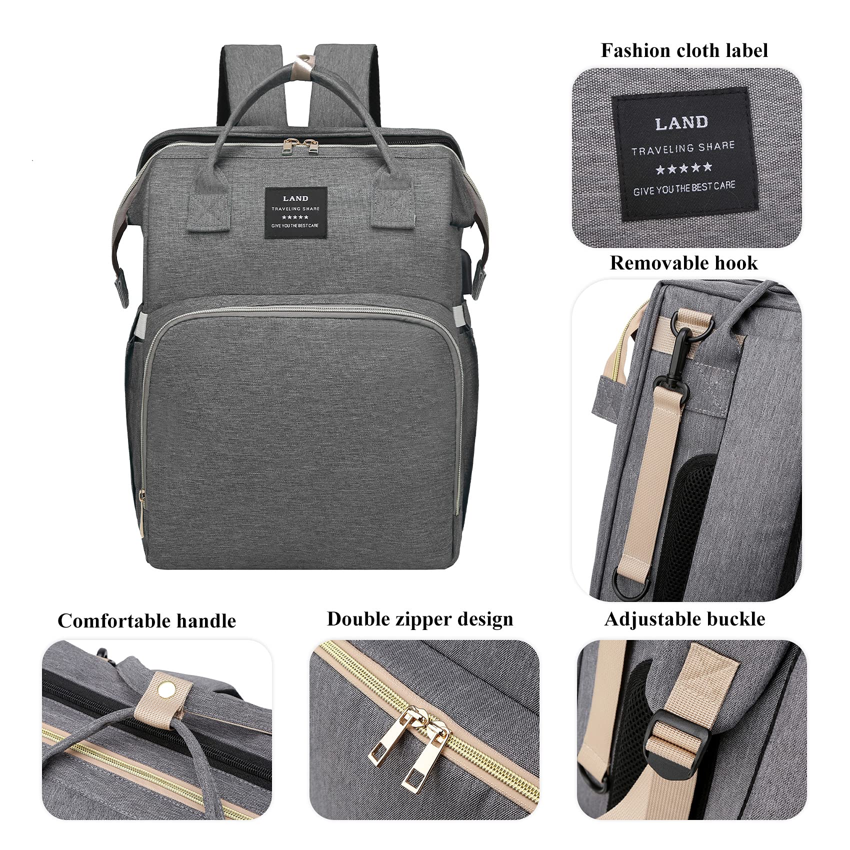 ANWTOTU Diaper Bag with Changing Station,Baby Diaper Bag Backpack,7 in 1 Travel Diaper Bag,Baby Bag Mommy Bag With USB Charging Port (Grey)