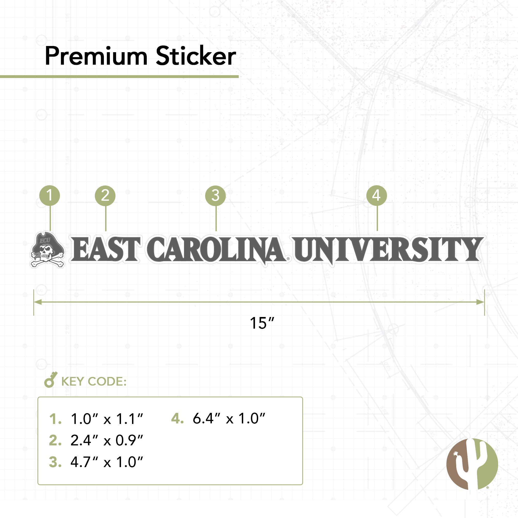 Desert Cactus East Carolina University Pirates ECU Name Logo Vinyl Decal Laptop Water Bottle Car Scrapbook (15 Inch Sticker)