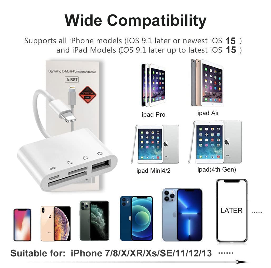 A-BST SD Card Reader Micro SD/SD Card Adapter 4 in 1 Trail Game Camera Card Viewer Reader 3.0 USB OTG Cable Compatible for iPhone/iPad Plug and Play
