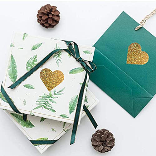 Mercei 1"(2.5cm) Gold Heart Stickers with Glitter Holographic Gravel Pattern, 500 pcs Sparkling Adhesive Heart Sticker Labels per Roll, Love Stickers for Personal and Business Use