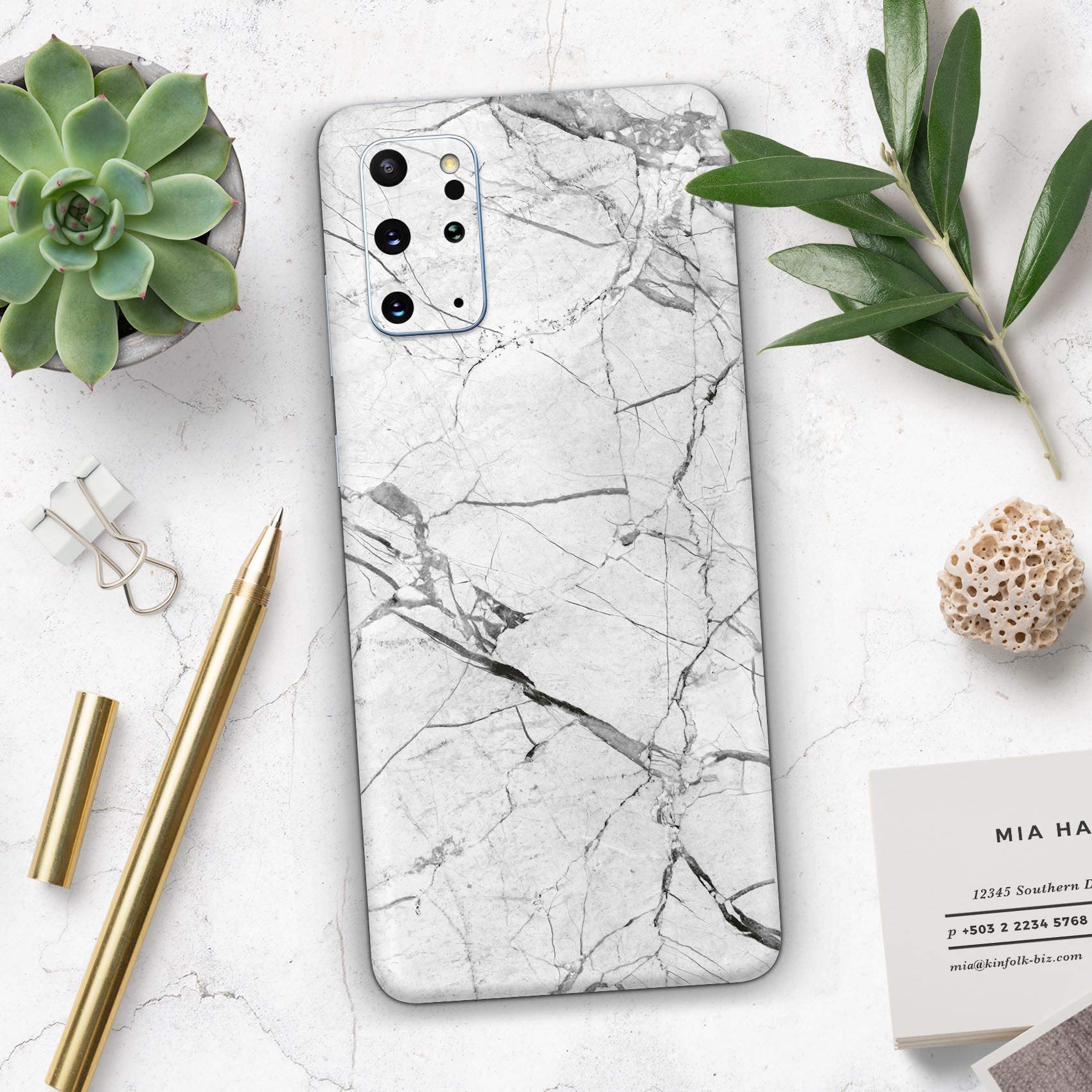 DesignSkinz Cracked White Marble Slate Protective Vinyl Decal Wrap Skin Cover Compatible with The Samsung Galaxy S20 (Screen Trim & Back Glass Skin)