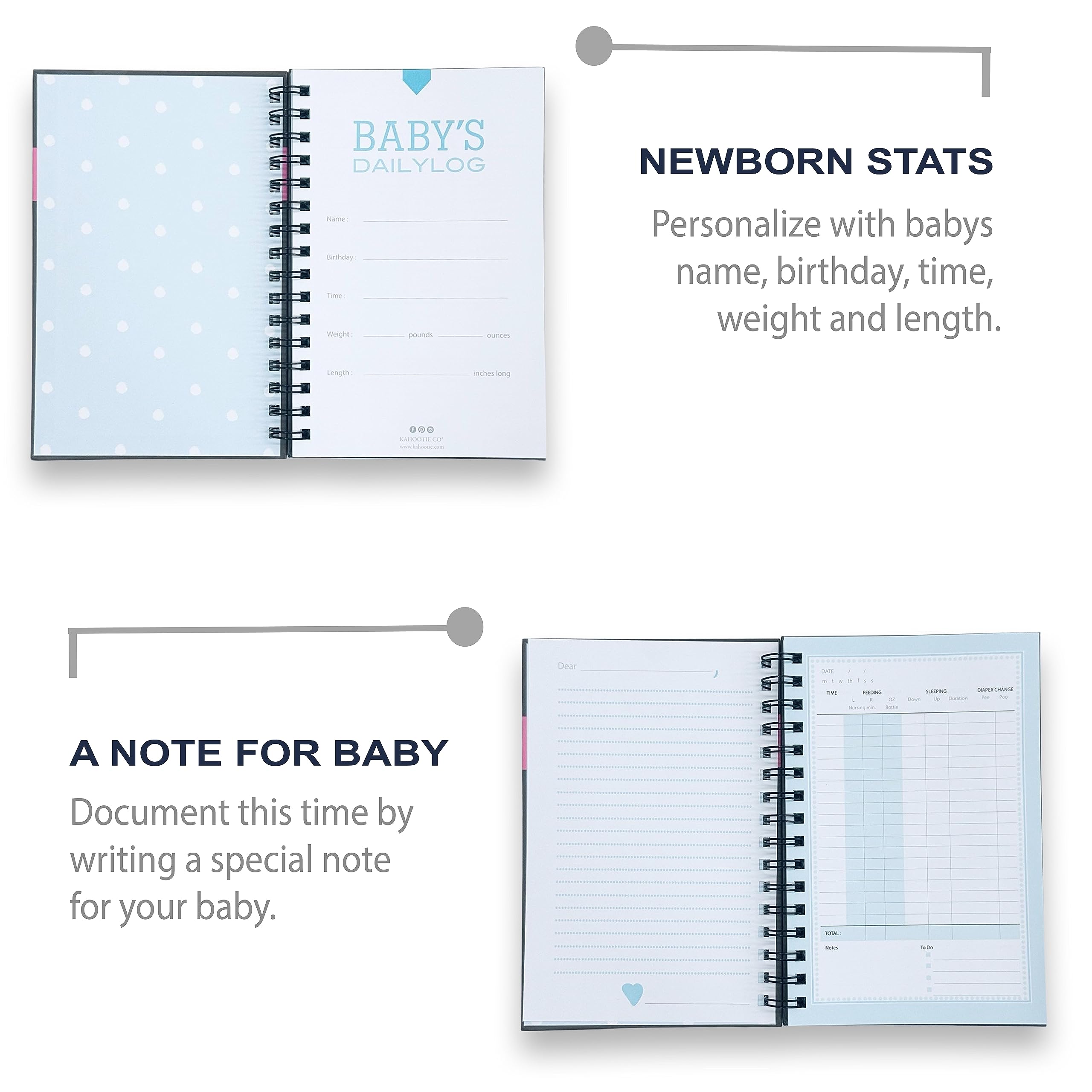 Baby’s Daily Log, Planner and Keepsake Journal- Track Feedings, Sleeping Schedules, Memorable Moments, Milestones by Kahootie Co (Brown)