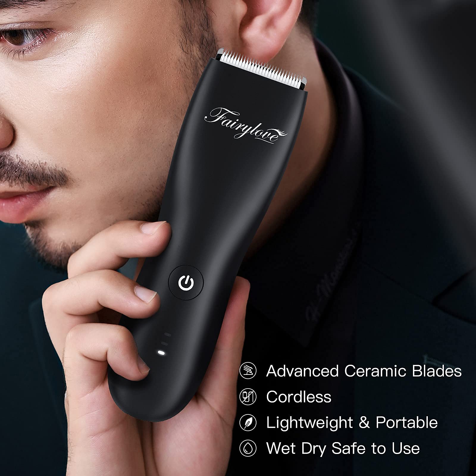 FAIRYLOVE Electric Groin Body Hair Trimmer Ball Trimmer for Men USB Recharge Dock Cordless Use Fully Waterproof Replaceable Ceramic Blade Pubic Hair Trimmer Body Groomer Kit for Men