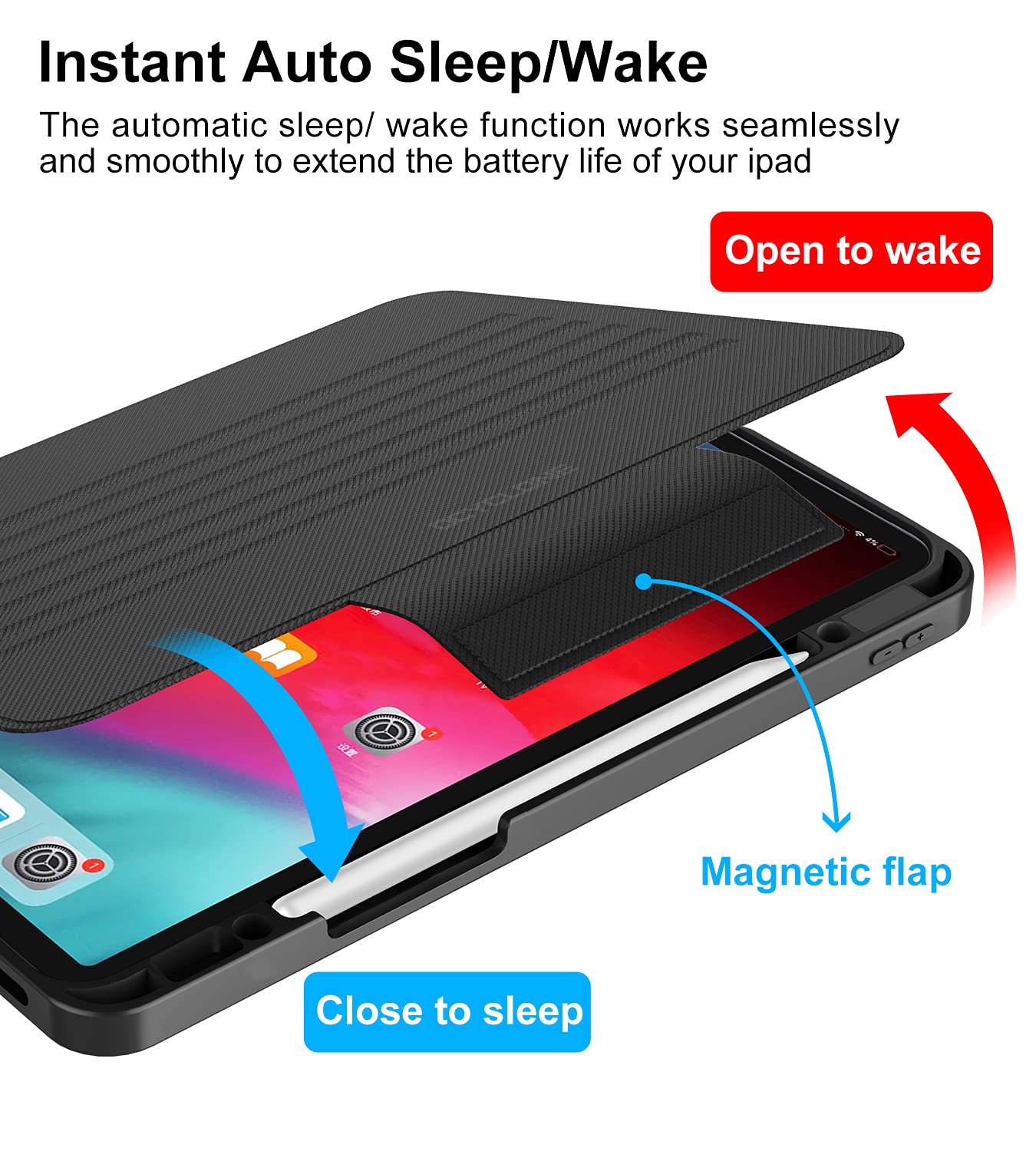 Bostone iPad Pro 12.9 Case 2021 5th Generation, 7 Viewing Angles Magnetic Stand, Smart Auto Sleep/Wake Protective iPad Pro 12.9 Case Cover Shockproof with Pencil Holder, Black
