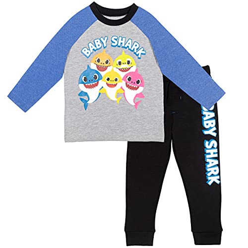 Pinkfong Baby Shark Toddler Boys Long Sleeve T-Shirt Fleece Pant Set Blue 3T