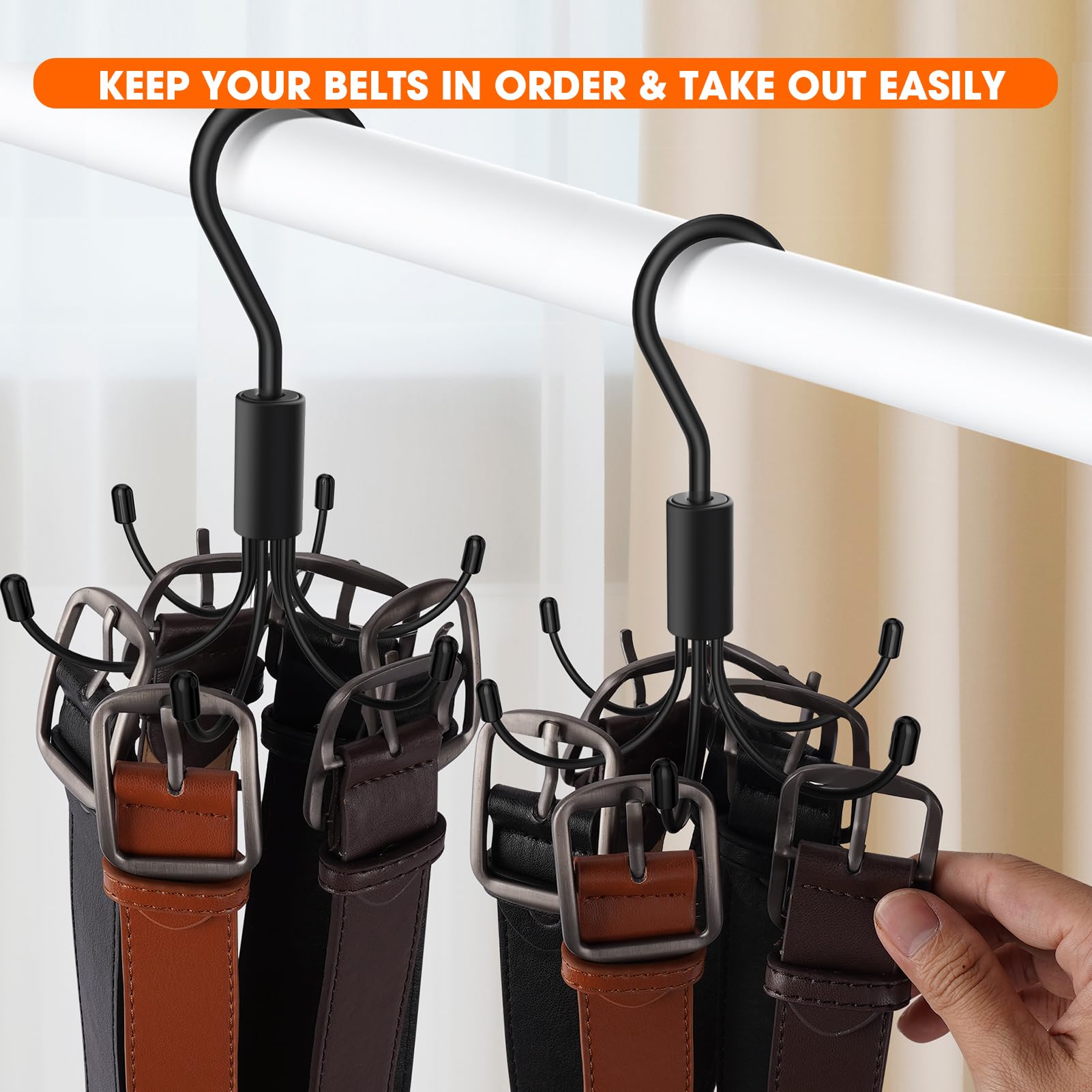 Ulimart Belt Hanger 2 Pack 12 Hooks Belt Hanger for Closet,Belt Organizer with 360 Degree Rotation,Closet Organizer and Storage for Hanging Belt,Purse,Hats,Ties,Scarves,Camisoles,Tank Top(Black)