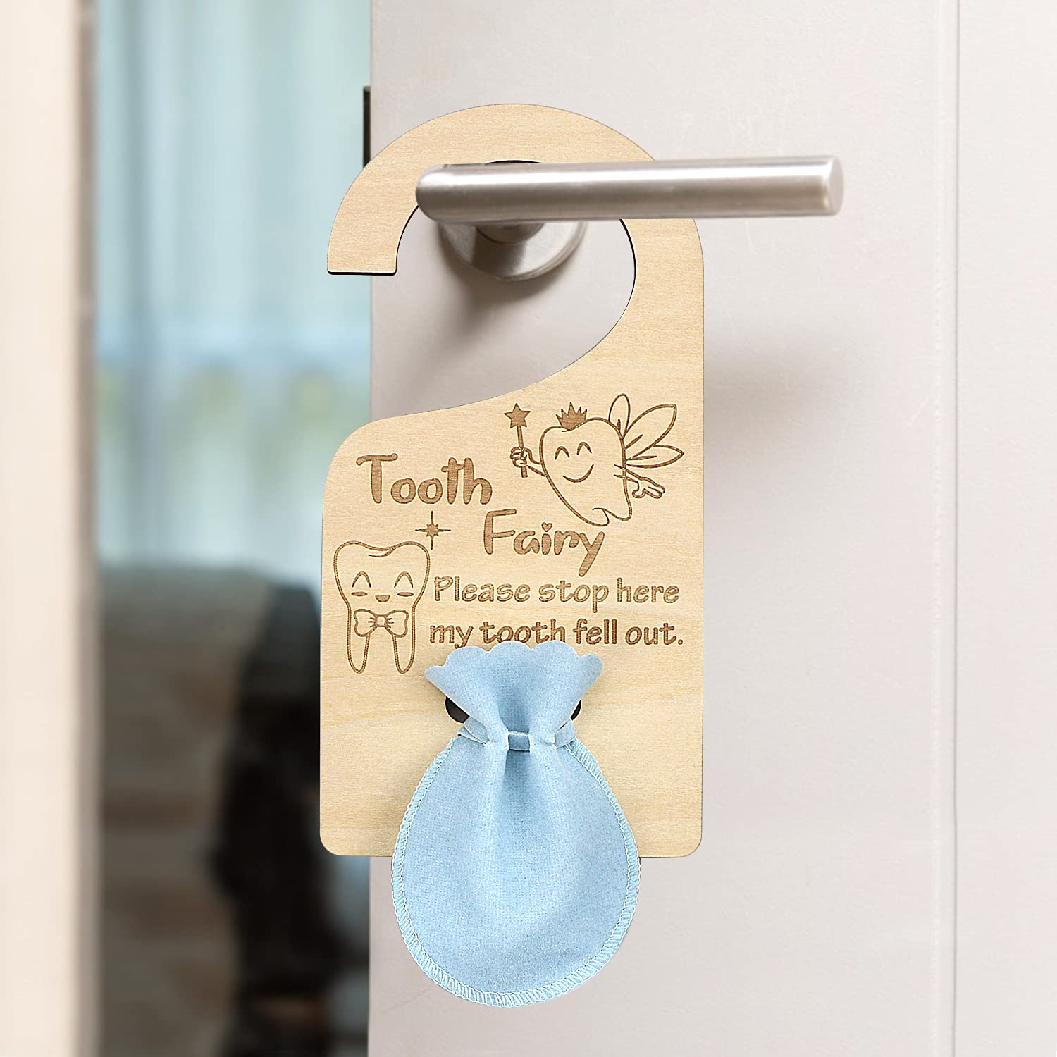 MoonBrush Tooth Fairy Door Hanger Set, with Tooth Bags Encourage Gift for Lost Teeth Kids, 4 Piece Set