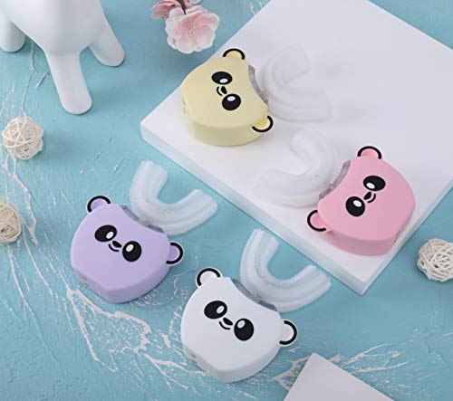 Smiletech Kids U Shaped Automatic Toothbrush Cartoon Panda LED Blue Light and Nice Music IPX7 Waterproof (Purple(2-7age))