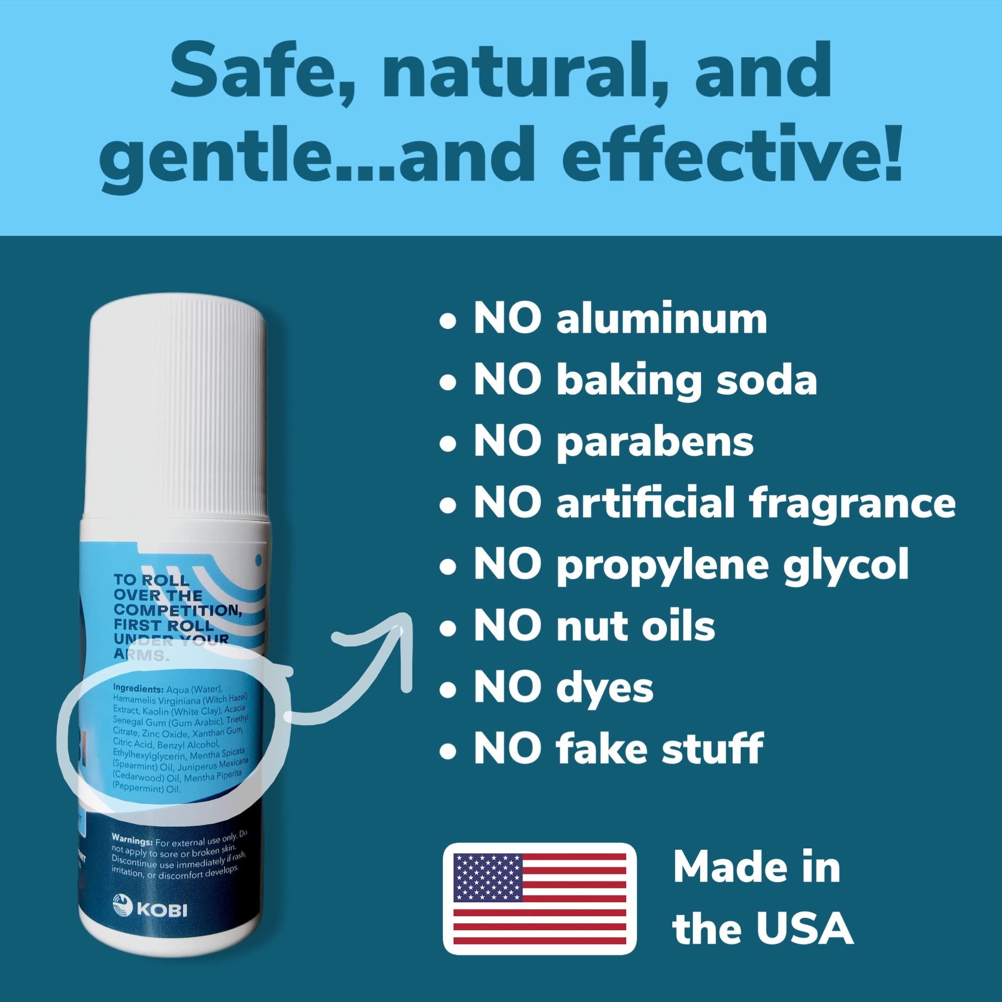 Kobi Deodorant for Teens, Kids, Boys, Girls - Natural, Aluminum-Free, Hypoallergenic, Sport Strength - Mountain Mint