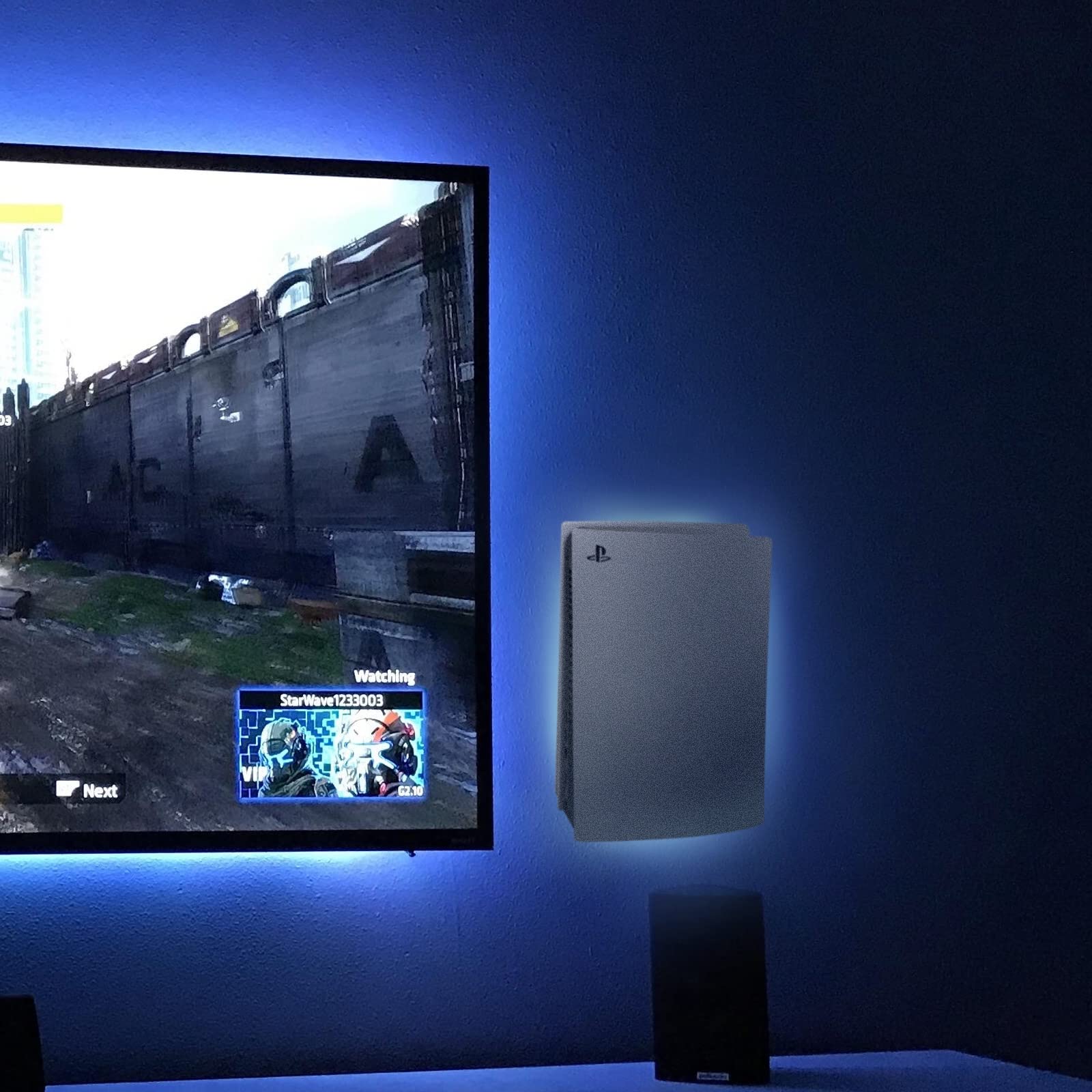 [Upgraded] PJCOLL Aluminum Wall Mount For PlayStation 5 With LED Ambient Light, No Extra Tool Required, Compatible with PS5 Disc and Digital, for Concrete Wall and Drywall