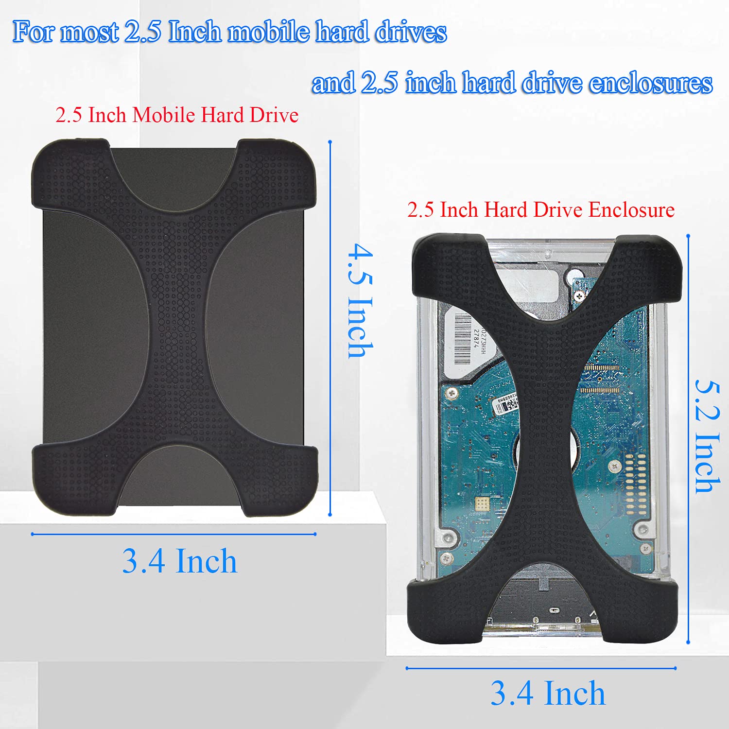 T-SIDAKE 4 Pieces of 2.5 Inch Silicone Hard Drive Protective Case, Shock Proof and Drop Proof Elasticity to Protect Your Device Safety, Suitable for 2.5 Inch Mobile Hard Drives