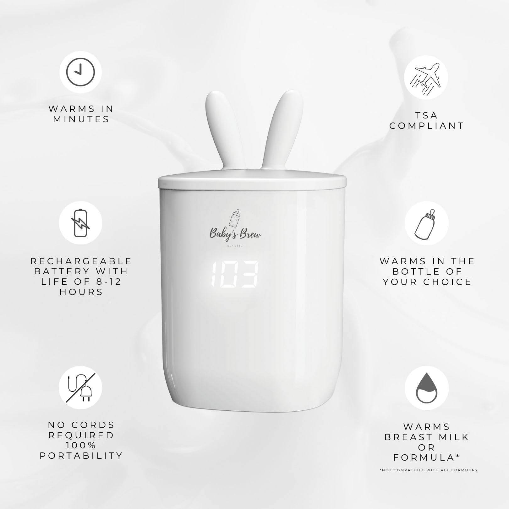 Baby's Brew Portable Bottle Warmer Pro - Milk Warmers for Breastmilk or Formula, Leak-Proof Design, Travel-Friendly, Cordless, Battery-Powered, 8-12 Hour Battery Life, Baby Shower Set (Warmer Only)