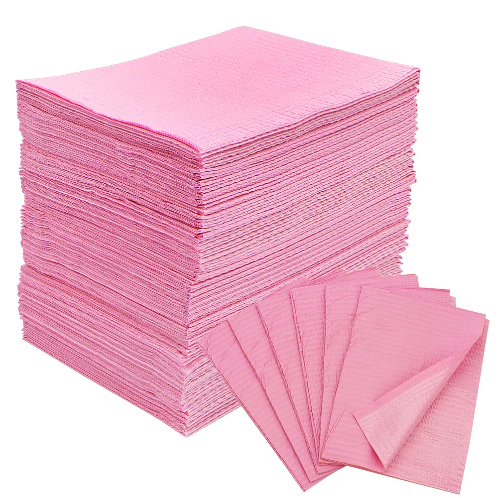 Mekupeu 125 PCS Disposable Waterproof Tattoo Table Covers Dental Bib Sheets Cloths Tattoo Supplies 13" x 18" inch (Pink)
