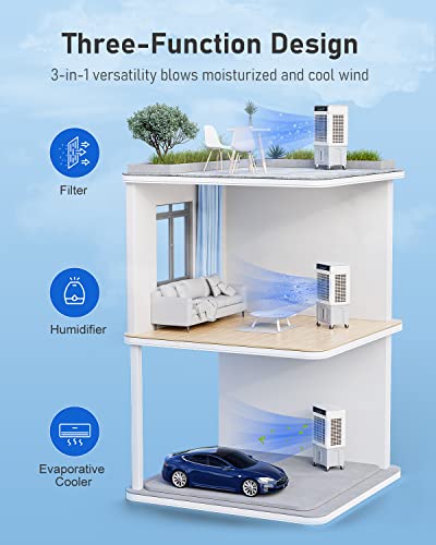 35’’ Portable Air Conditioner 3-IN-1 Evaporative Cooler, 30Ft Remote, 3 Speeds, 2800 CFM, 100 Degree Swing, 1050 sq. ft. coverage, 24H Timer, 6.8 Gallon Tank, 4 Ice Packs for Garage Patio Outdoor