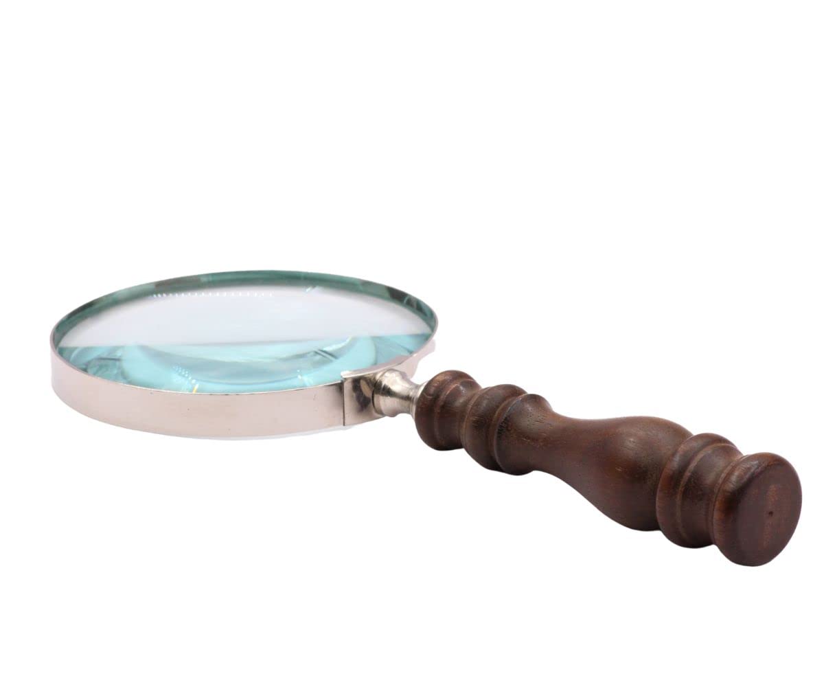 10x Handheld Magnifying Glass Lance with Hardwood Designer Handle Magnifier Loupe, Storage Heavy Cloth Pouch
