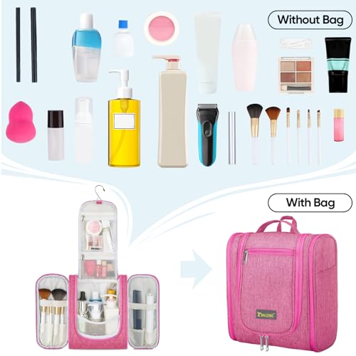 BALEINE Toiletry Bag for Women and Men, Water-Resistance Cosmetic Bags Makeup Organizer for Toiletries with Hanging Hook (Large, Pink)