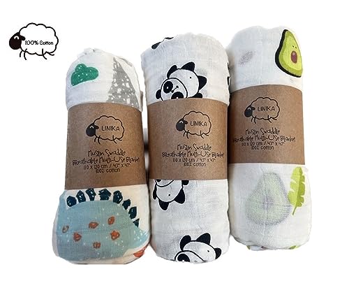 100% Organic Cotton Unisex Muslin Swaddle Blanket for Baby 3 Pack Hypoallergenic Breathable Baby Essentials Registry