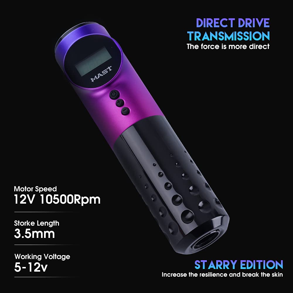 Mast Archer Wireless Tattoo Pen Machine, Rotary Tattoo Gun with Powerful Motor by Mcore, 2,000mAh Battery by Mastlabs for Run Long Time 3.5mm Stroke Gradient Purple