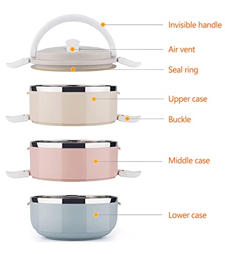 AOSUYOU 3 Layer Stainless Steel Leakproof Lunch Box, Portable Carry Hand Food Storage Container for Work Lunches, Picnic, Travel, Camping with Lunch Bag