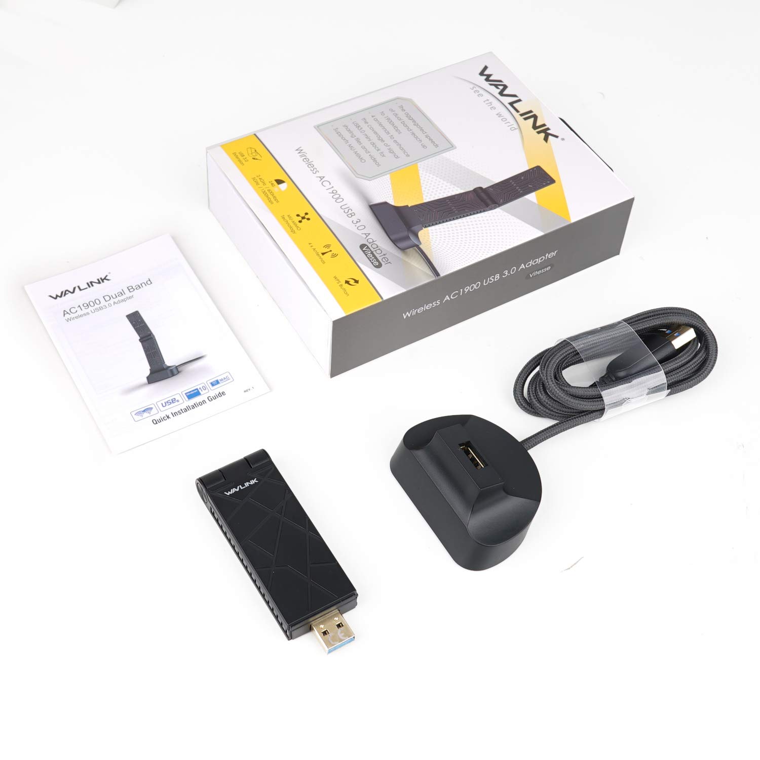 USB WiFi Adapter 1900mbps,WAVLINK Dual Band USB 3.0 WiFi Dongle/2.4 + 5Ghz Wireless Network Adapter/Card for PC/Desktop/Tablet/Laptop, 802.11ac WiFi Support Windows 11/XP/Vista/7/8/8.1/10 and MAC OS