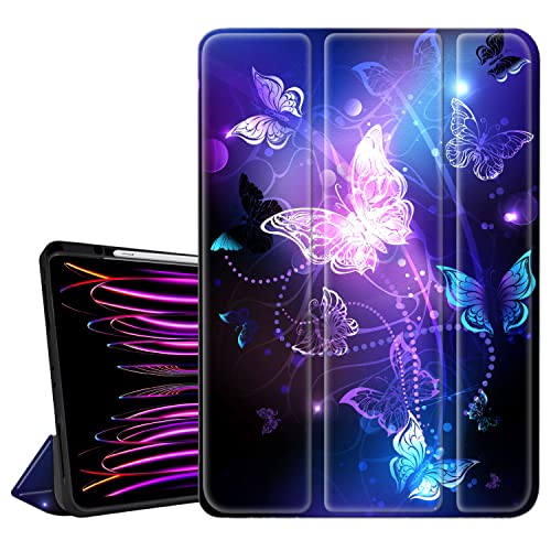 Hepix iPad Pro 11 inch Case 2022/2021/2020/2018 Purple Butterfly, Case for iPad Pro 11 4th/3rd/2nd/1st Gen with Pencil Holder, Trifold iPad Pro 11 Cover, Wireless Charging, Butterflies Space