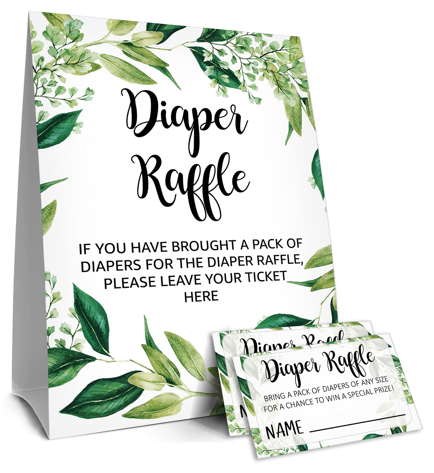 Diaper Raffle Tickets and Sign Baby Shower Games, Decorations, Party Favors For Baby Showers – 1 Sign, 50 Cards per Pack(DIAPER-B008)