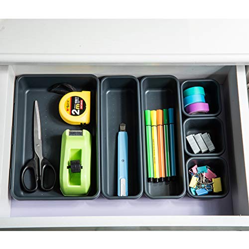 BYCY 18 Pcs Drawer Organizers Trays Set for Office Bathroom Dresser Interlocking Dividers Storage Bins Pack (18 Pieces Set)