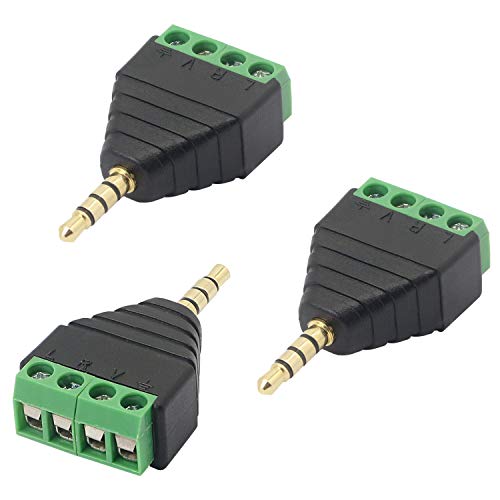 GELRHONR 3.5mm 4 Screw Terminal Adapter, 1/8 Inch 4 Pole Stereo TRRS Audio Plug Solderless Converter for Headphone Headset and Earphone(3-Pack)