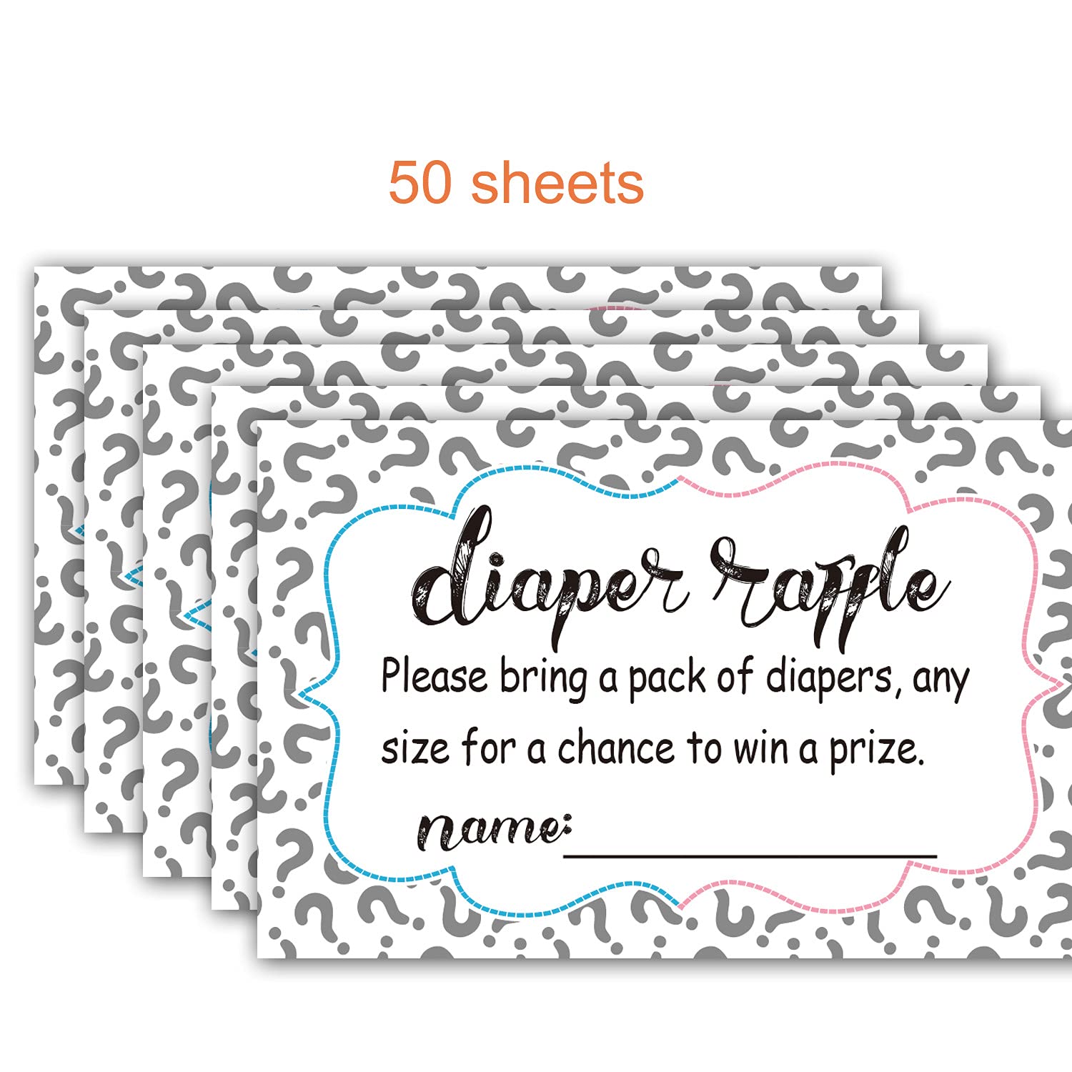 Diaper Raffle Tickets for Baby Shower (50 Count) 3.5" x 2" with Name Line, Baby Shower Game